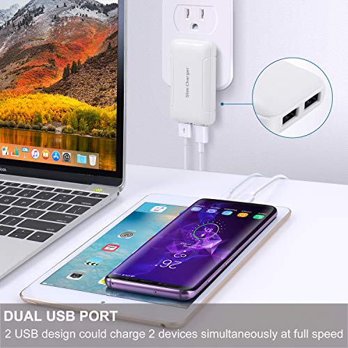 USB Wall Charger, Foldable Charger Adapter, Pofesun 2-Pack Dual Port Foldable Fast Charger Block Power Adapter Compatible for iPhone 11/ Pro/MAX/X/XS/XR/XS Max/8/7/6/Plus,Pad,Samsung Galaxy-White