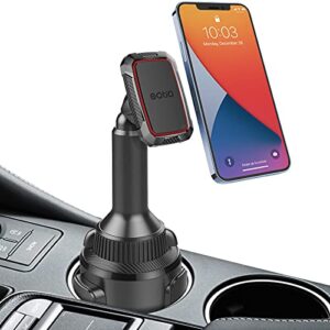 oqtiq car cup holder phone mount magnetic, universal cup holder fit phone car truck mount cup holder compatible with iphone samsung galaxy lg and more, extra strong with 6 magnets