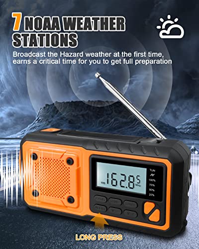 2023 Newest Emergency Radio, 4000mAh Power Bank Solar Hand Crank Radio, AM/FM/WB/NOAA and Alert Portable Weather Radio, Multifunctional SOS Alarm Survival Radio with Flashlight for Outdoor Home