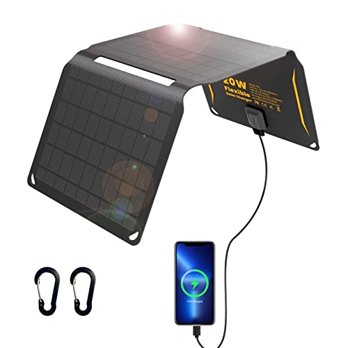 FlexSolar 20W Portable Solar Panel,ETFE Foldable Solar Panel Charger with QC3.0 (18W), DC Port,IP67 Waterproof Monocrystalline Outdoor Solar Panel for Smartphone Headphone,Camping