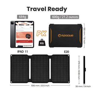 FlexSolar 20W Portable Solar Panel,ETFE Foldable Solar Panel Charger with QC3.0 (18W), DC Port,IP67 Waterproof Monocrystalline Outdoor Solar Panel for Smartphone Headphone,Camping