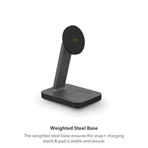 mophie Snap+ 2-in-1Charge Stand & Pad - 15w Wireless Charger Compatible with iPhones & AirPods, Includes Snap+ Adapter for Other Qi Enabled Phones, Steel Base, Adjustable Angles