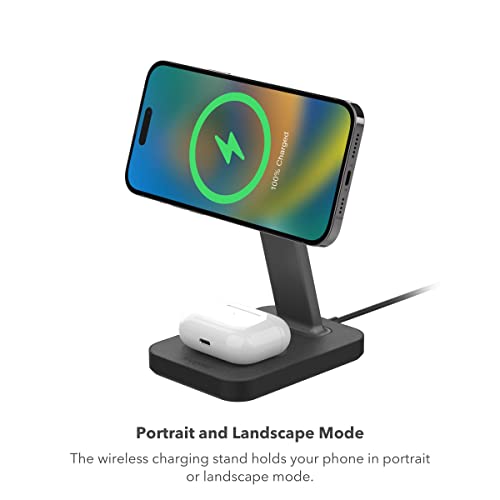 mophie Snap+ 2-in-1Charge Stand & Pad - 15w Wireless Charger Compatible with iPhones & AirPods, Includes Snap+ Adapter for Other Qi Enabled Phones, Steel Base, Adjustable Angles