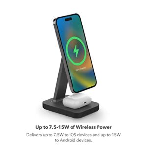 mophie Snap+ 2-in-1Charge Stand & Pad - 15w Wireless Charger Compatible with iPhones & AirPods, Includes Snap+ Adapter for Other Qi Enabled Phones, Steel Base, Adjustable Angles