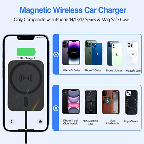 MagSafe Car Mount Charger, Magnetic Wireless Car Charger, MagSafe Car Charger, Air Vent Magnetic Car Mount Phone Holder Charger Compatible with MagSafe iPhone 14 13 12 Series, with 25W PD Car Charger