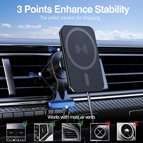 MagSafe Car Mount Charger, Magnetic Wireless Car Charger, MagSafe Car Charger, Air Vent Magnetic Car Mount Phone Holder Charger Compatible with MagSafe iPhone 14 13 12 Series, with 25W PD Car Charger