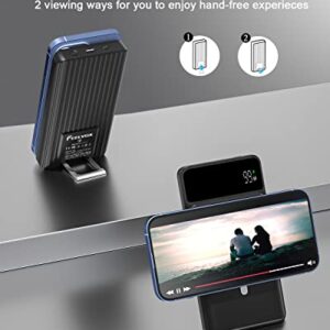 FEEL VOX Magnetic Wireless Portable Charger, Power Bank 10000mAh USB-C 18W Fast Charging Mag-net Safe Battery Pack with LED Display, Suitcase-Style Metal Retractable Stand for iPhone 14/13/12 Series