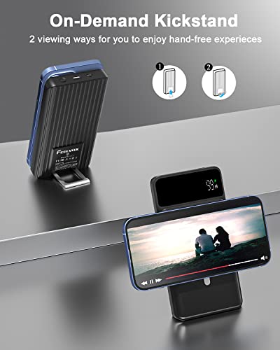 FEEL VOX Magnetic Wireless Portable Charger, Power Bank 10000mAh USB-C 18W Fast Charging Mag-net Safe Battery Pack with LED Display, Suitcase-Style Metal Retractable Stand for iPhone 14/13/12 Series