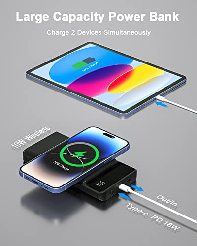 FEEL VOX Magnetic Wireless Portable Charger, Power Bank 10000mAh USB-C 18W Fast Charging Mag-net Safe Battery Pack with LED Display, Suitcase-Style Metal Retractable Stand for iPhone 14/13/12 Series