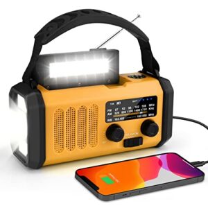 sprgri weather radio, 10000mah emergency solar am/fm/noaa radio, rechargeable, portable hand crank dynamo radio, with led torch, reading lamp, usb phone charger, sos alarm, for outdoor camping hiking