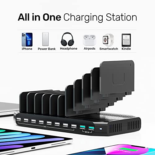 Unitek USB Charging Station for Multiple Devices, Charger Organizer Stand Dock with Dividers, Quick Charge 3.0 Compatible for Smartphone, Tablet, iPad and Other Electronics