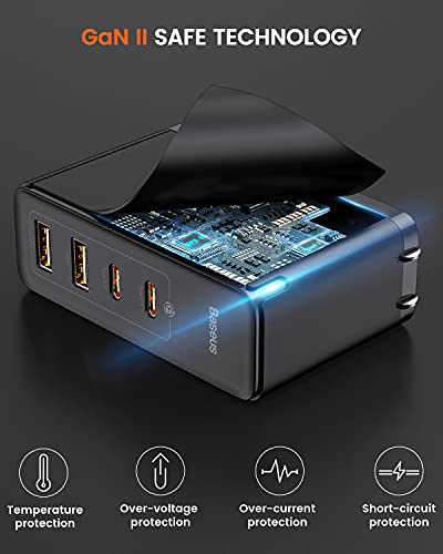 Baseus USB C Charger, 100W Charger 4-Port, 100W Wall Charger Fast Charging Station, GaN II Charging Block, for iPhone 14 Pro/SE/XR, Samsung, MacBook Pro/Air, iPad, Laptops, AirPods, Steam Deck, Black