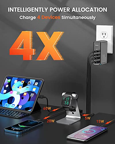 Baseus USB C Charger, 100W Charger 4-Port, 100W Wall Charger Fast Charging Station, GaN II Charging Block, for iPhone 14 Pro/SE/XR, Samsung, MacBook Pro/Air, iPad, Laptops, AirPods, Steam Deck, Black