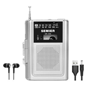 semier portable cassette player recorder am fm radio stereo -compact personal walkman cassette tape player/recorder with built in speaker and earphones -silver