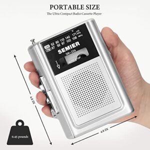 SEMIER Portable Cassette Player Recorder AM FM Radio Stereo -Compact Personal Walkman Cassette Tape Player/Recorder with Built in Speaker and Earphones -Silver