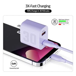 30W Fast Charger Charging Block for iPhone, Dual Port USB C Wall Plug Power Adapter with 5ft USB-C to Lightning Cord Cable [Apple MFi Certified] for iPad, iPhone 14 13 12 11 Pro Max