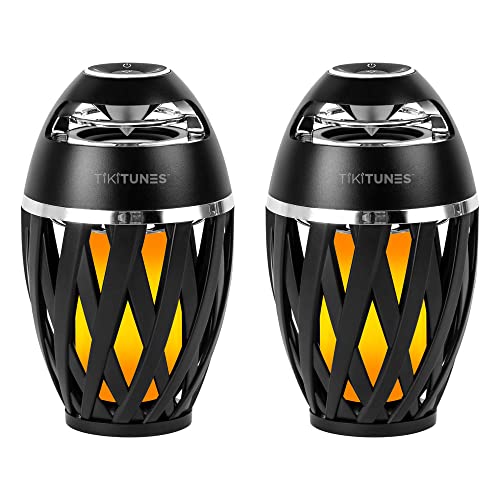 TikiTunes Portable Bluetooth 5.0 Indoor/Outdoor Wireless Speakers, LED Torch Atmospheric Lighting Effect, 5-Watt Audio USB Speakers, 2000 mAh Battery for iPhone/iPad/Android (Set of 2)