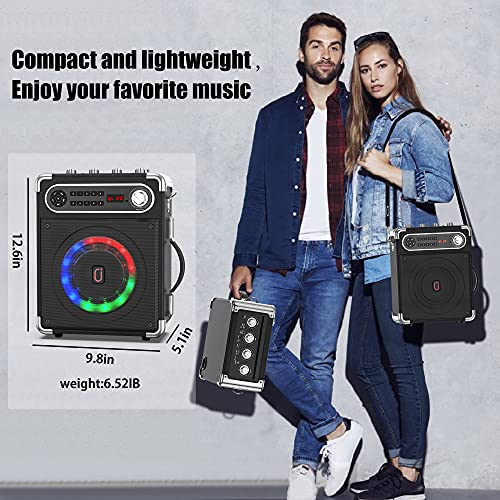 JAUYXIAN Bluetooth Speaker with Two Wireless Microphones, Outdoor Speaker with Subwoofer/Tweeter, Portable PA Speaker System with Remote Control, Discol Lights, FM, REC for Home, Party