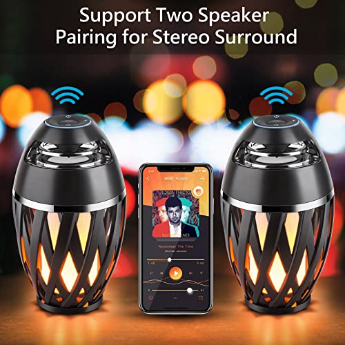 Tioneger Flame Outdoor Bluetooth Speakers, LED Table Lamp Speaker, Bluetooth 5.0 Flame Light Speaker, Portable Wireless Waterproof Outdoor/Indoor LED Flickers Speaker with Handle, Gifts for Men Women