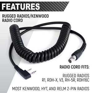 Rugged Carbon Fiber Behind The Head Headset and Adaptor Cable for Racing Radios Electronics Communications Kenwood & Baofeng – Features 2-Pin to 5-Pin Coil Cord Volume Control Knob 3.5mm Input Jack