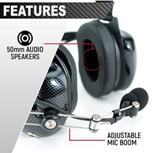 Rugged Carbon Fiber Behind The Head Headset and Adaptor Cable for Racing Radios Electronics Communications Kenwood & Baofeng – Features 2-Pin to 5-Pin Coil Cord Volume Control Knob 3.5mm Input Jack