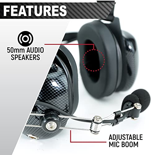 Rugged Carbon Fiber Behind The Head Headset and Adaptor Cable for Racing Radios Electronics Communications Kenwood & Baofeng – Features 2-Pin to 5-Pin Coil Cord Volume Control Knob 3.5mm Input Jack