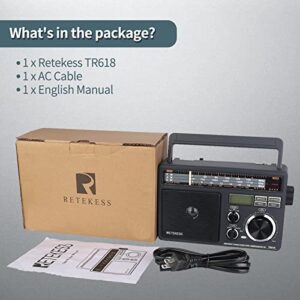 Retekess TR618 AM FM Radio Plug in Wall, Portable Shortwave Radios, Support SD, Micro SD and USB Flash Drive, AM FM Radios with Best Reception for Home Kitchen or Drive in