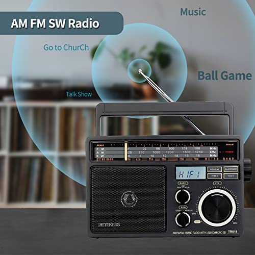 Retekess TR618 AM FM Radio Plug in Wall, Portable Shortwave Radios, Support SD, Micro SD and USB Flash Drive, AM FM Radios with Best Reception for Home Kitchen or Drive in