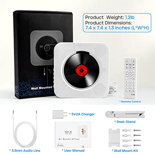 Wall CD Player,Upgraded(KC809),ROADOM CD Players for Home,Bluetooth Speakers & FM Radio with LCD Screen,Wall Mounted CD Player with IR Remote Control, Supports CD/Bluetooth/FM Radio/U Disk/SD Card/AUX