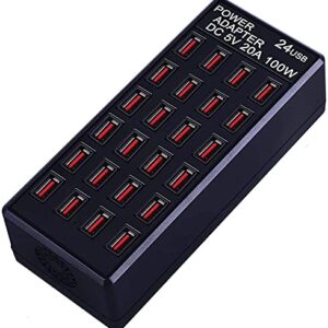 24-Port 100W (20 A) USB Charging Station, Home-Sized Desktop USB Fast Charger, Multiple USB Desktop Chargers for Hotels, Schools, Shops, Shopping malls and Travel