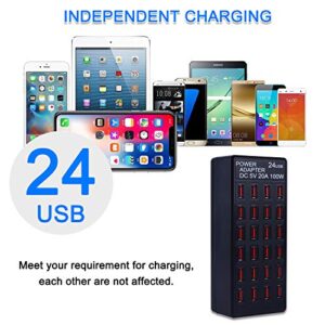 24-Port 100W (20 A) USB Charging Station, Home-Sized Desktop USB Fast Charger, Multiple USB Desktop Chargers for Hotels, Schools, Shops, Shopping malls and Travel