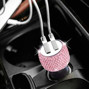 dual usb car charger bling bling handmade rhinestones crystal car decorations for fast charging car decors pink for iphone, ipad pro/air 2/mini, samsung galaxy note 9 8 s9 s9+,lg, nexus, htc, etc