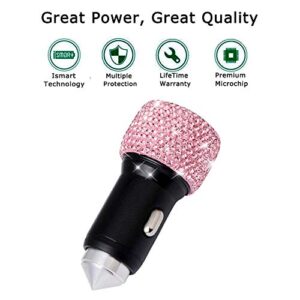 Dual USB Car Charger Bling Bling Handmade Rhinestones Crystal Car Decorations for Fast Charging Car Decors Pink for iPhone, iPad Pro/Air 2/Mini, Samsung Galaxy Note 9 8 S9 S9+,LG, Nexus, HTC, etc