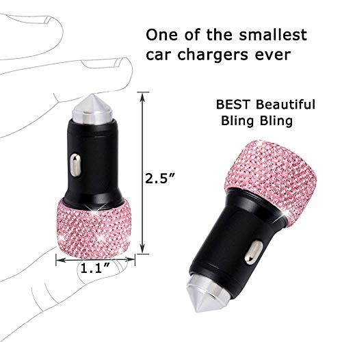 Dual USB Car Charger Bling Bling Handmade Rhinestones Crystal Car Decorations for Fast Charging Car Decors Pink for iPhone, iPad Pro/Air 2/Mini, Samsung Galaxy Note 9 8 S9 S9+,LG, Nexus, HTC, etc