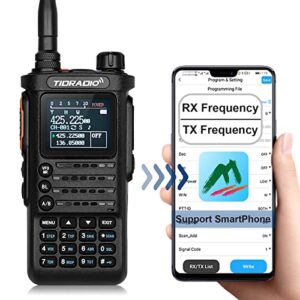 tidradio h8 gmrs radio app wireless programmable, gmrs repeater capable, with dual band scanning receiver (vhf/uhf) color lcd sync display long range two-way radio with large battery