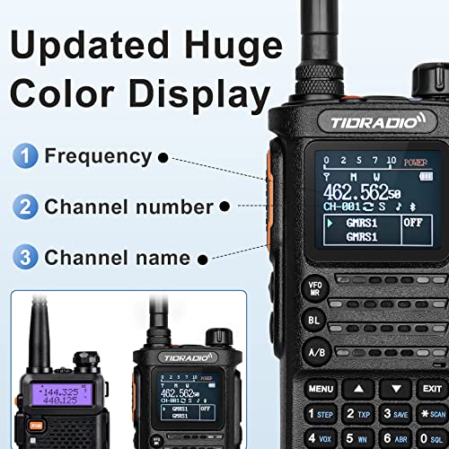 TIDRADIO H8 GMRS Radio APP Wireless Programmable, GMRS Repeater Capable, with Dual Band Scanning Receiver (VHF/UHF) Color LCD SYNC Display Long Range Two-Way Radio with Large Battery