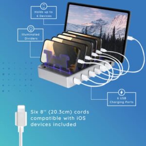 Hercules Tuff Charging Station for Multiple Devices, with 6 USB Fast Ports, Compatible with Cell Phones, Smart Phones, Tablets, and Other Electronics (Silver)