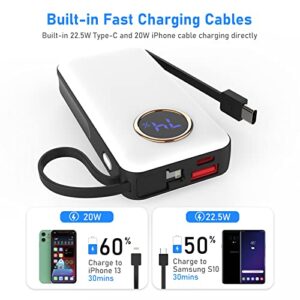 LJEHC Small Portable Charger 10000mAh,22.5W Fast Charging Power Bank Built in Cable,Ultra Compact USB C Phone External Battery Pack for iPhone iPad Samsung LG Android Cellphone