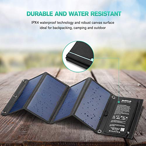 Nekteck 28W Solar Charger, Portable Solar Panel with 2 USB Port, IPX4 Waterproof Hiking Camping Gear Sunpowered Adapter Compatible with iPhone 12/11/11pro/Xs, iPad, Samsung Galaxy, Camera