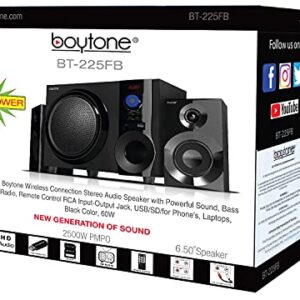 Boytone BT-225FB Wireless Bluetooth Stereo Audio Speaker with Powerful Sound, Bass System, Excellent Clear Sound & FM Radio, Remote Control, Aux-in Port, USB/SD/for Phone's, Laptops, Black, 60w