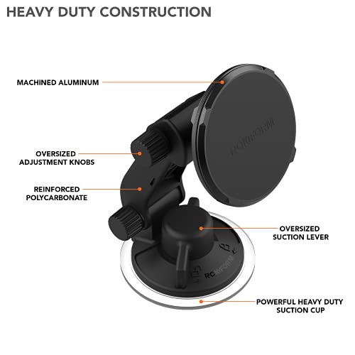 Rokform - Adjustable Magnetic Windshield Phone Mount, Compatible with All Cases and MagSafe Phones and Cases, Secured by Strong Suction Cup Base, 210° of Tilt and 360° of Rotation (Black)