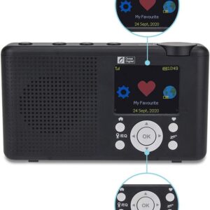 Ocean Digital WR-23F Portable FM Internet Radio 2.4” Color LCD Built-in Battery Wi-Fi Bluetooth (Black)