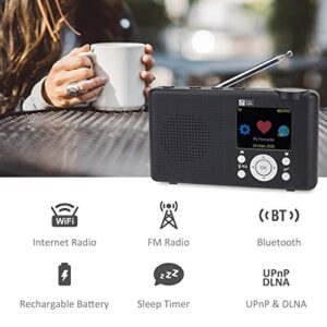 Ocean Digital WR-23F Portable FM Internet Radio 2.4” Color LCD Built-in Battery Wi-Fi Bluetooth (Black)