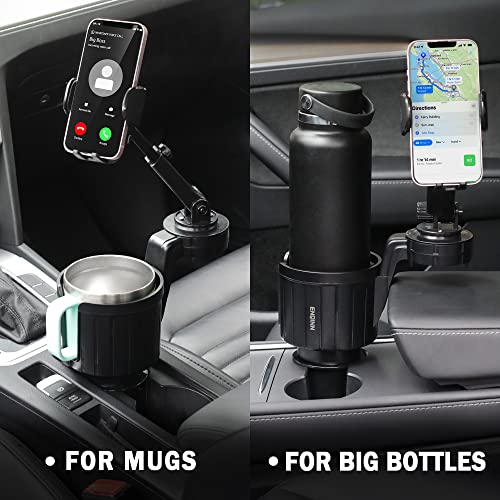 Upgraded 2 in 1 Car Cup Holder Phone Mount with Offset Adjustable Base, 360° Rotation Universal Compatible with iPhone Samsung Cell Phones and Yeti, Hydro Flasks, Other Large Bottles Mugs in 3.4"-4.0"