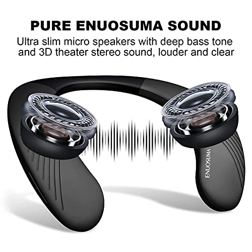 ENUOSUMA Neckband Bluetooth Speaker, Wireless Wearable Speaker IPX5 Waterproof, True 3D Stereo Sound Around The Neck Speaker, 12H Long Playtime, Portable for Home&Outdoors, BS07, Black