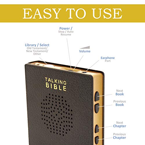 Talking Bible - Electronic Holy Bible Audio Player in English for Seniors, Kids and The Blind, Battery Powered, KJV (King James Version), Black