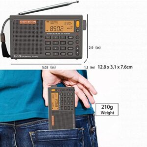 SIHUADON R108 Shortwave AM FM Radio LW MW AIR Band DSP Full Band Portable Radio Battery Operated with Sleep Timer Alarm Clock 500 Memories preset Stations for Family by RADIWOW (Grey)