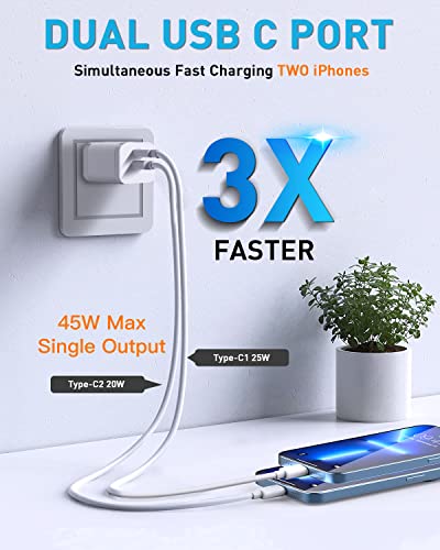 AICase 45W Super Fast USB-C Wall Charger,for Samsung Galaxy S22 Ultra,45 Watt Dual Type C Charging Block GaN Charger for Samsung S23/S22 Plus/S21/S20/Note 10/20/iPhone 14/iPad/MacBook