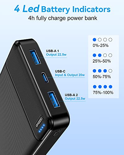 AsperX PD 22.5W [ Faster Charging ] 15000mAh Portable Charger, [ USB C Out & in] Slim Power Bank, External Battery Pack Cell Phone Charger for iPhone 14/13 Samsung AirPods and More