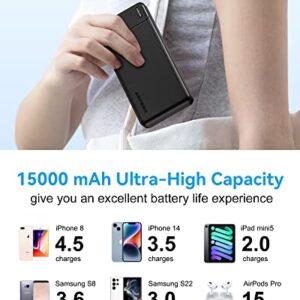 AsperX PD 22.5W [ Faster Charging ] 15000mAh Portable Charger, [ USB C Out & in] Slim Power Bank, External Battery Pack Cell Phone Charger for iPhone 14/13 Samsung AirPods and More